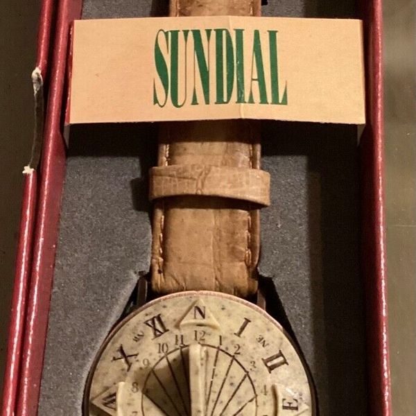 Vintage 70's New Fossil Sundial Watch w/Brown Leather Band & Original ...