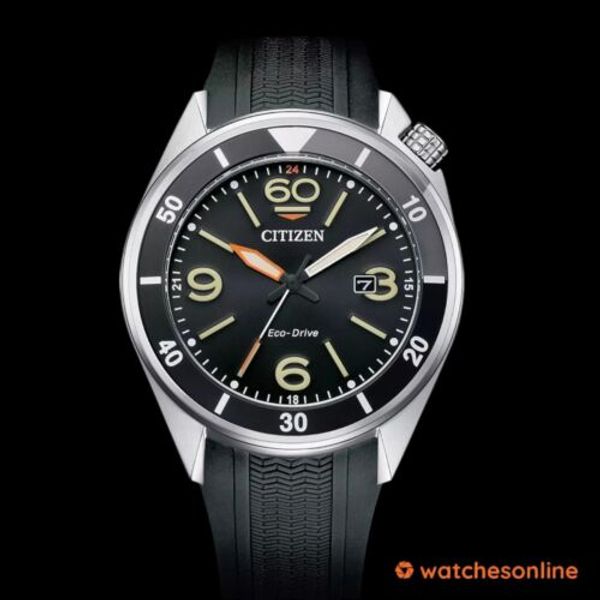 Citizen Eco-Drive 44mm Silver Stainless Steel Case with Black Rubber ...
