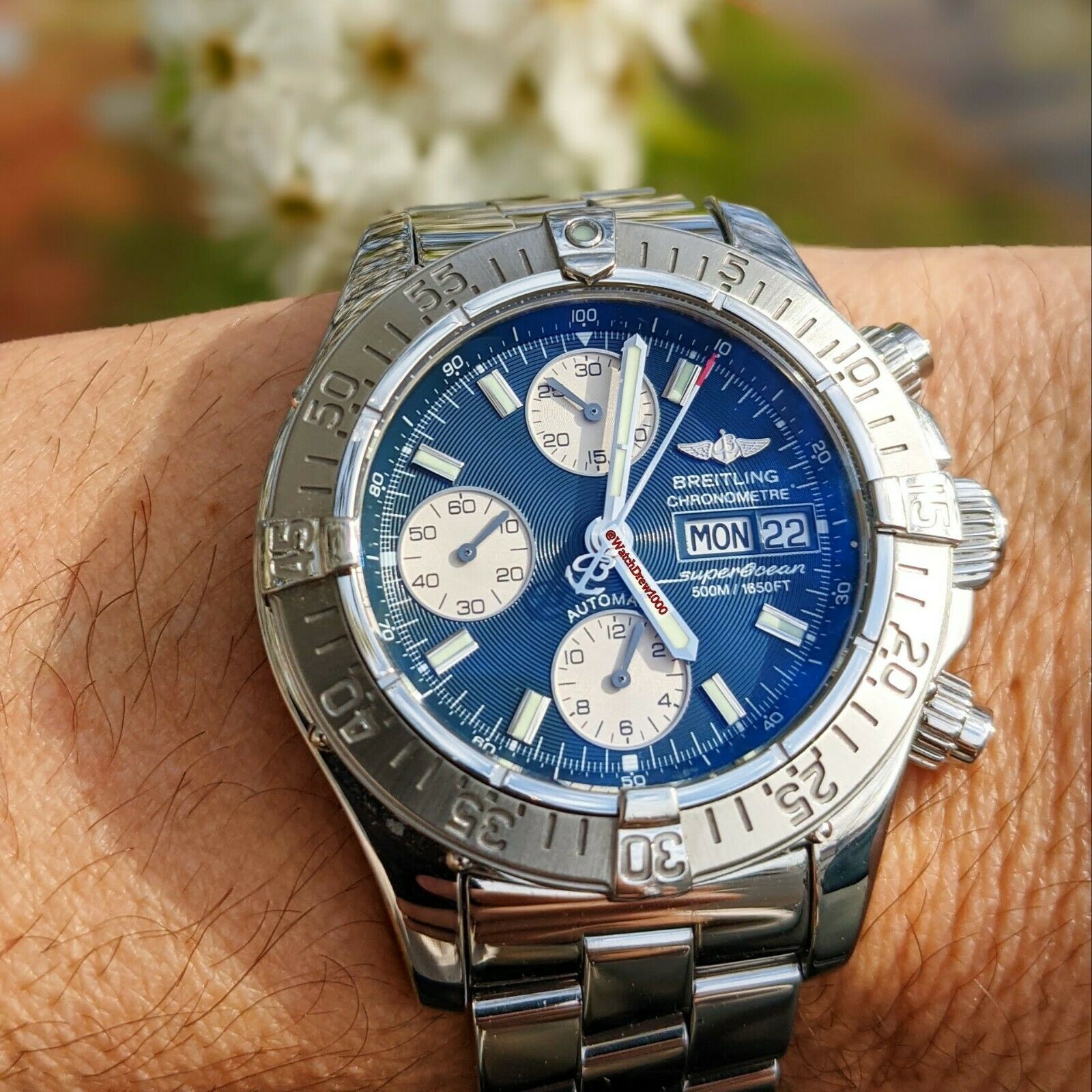 Breitling A13340 SuperOcean Day/Date Men's Chronograph Blue Dial | WatchCharts