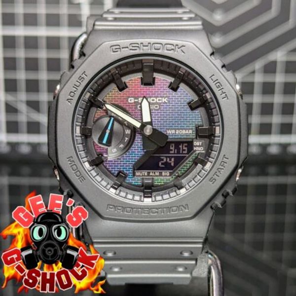 Casio G-Shock GA-2100 RAINBOW BRICK Pattern Dial CasiOak Black GA ...