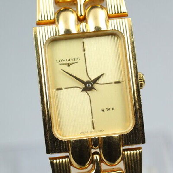 [Near MINT] Vintage Longines QWR L963.4 17mm Gold Dial Band Quartz ...