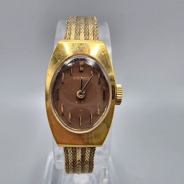 Vintage Seiko Watch Gold Tone Brown Dial 15mm Oval Manual Wind 11-7039 Runs | WatchCharts ...