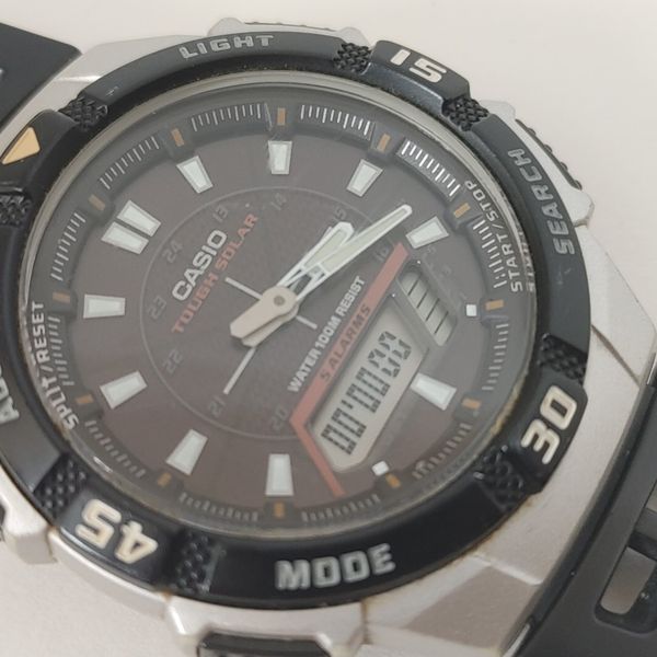 Casio AQ-S800W Watch Men 42mm Black Tone Analog Digital Solar Alarm ...