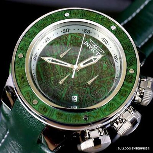Invicta Subaqua Sea Dragon Wooden Aztec 52mm Green Leather Chronograph ...