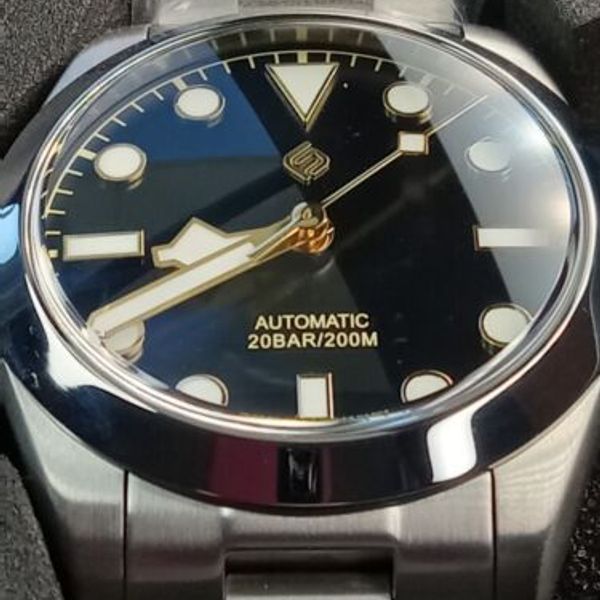 Terami BB39 Gilt Homage Automatic Black Dial Seiko NH35 Bubble Sapphire ...