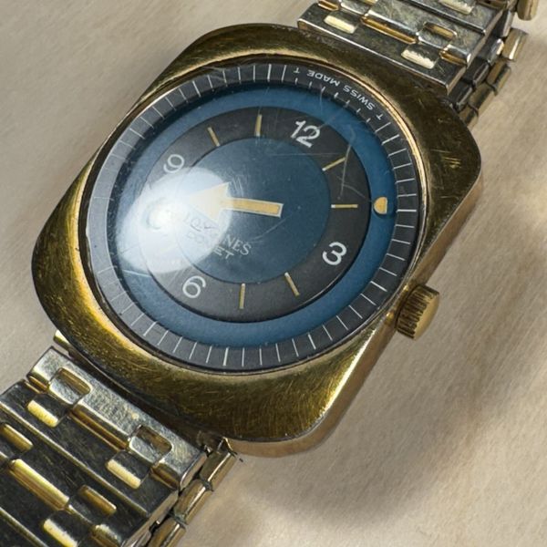 1960s Longines Comet Watch Gold Tone Stainless Blue Mystery Dial 8475 ...