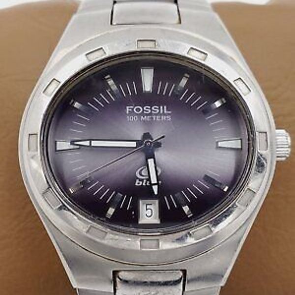 Fossil Men's AM-3701 Blue Round Dial Water Resistant Analog Wristwatch ...