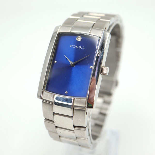 Fossil Arkitekt Mens Tank Watch Silver Tone 30mm Long Blue Dial FS-4035 ...