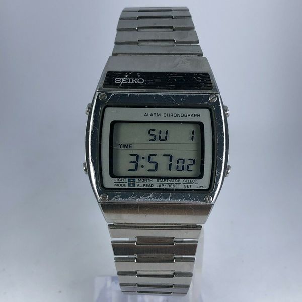 Vintage Seiko Mens A359-4010 Slver Tone Alarm Chronograph LCD Digital ...