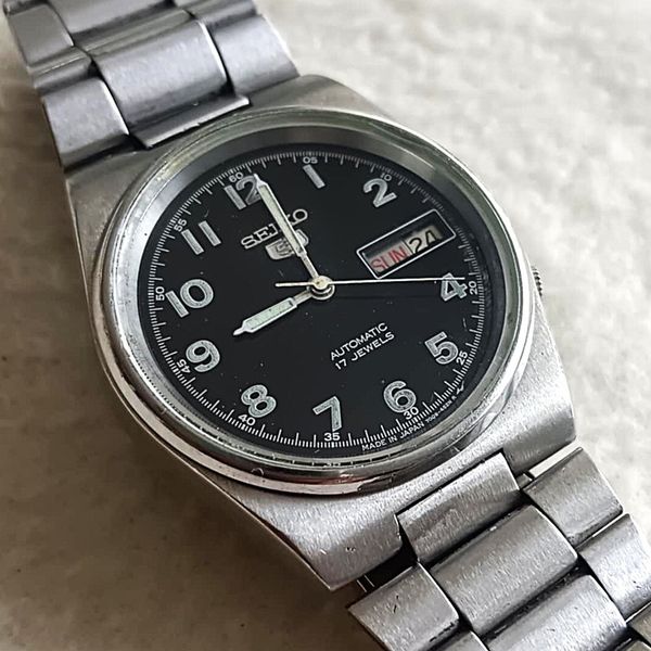 Vintage Seiko 5 Military pattern automatic Black dial watch 17 jewels ...