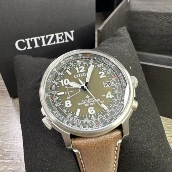 NEW Citizen Promaster Air Sapphire Eco-Drive Brown Leather Watch CB0240 ...