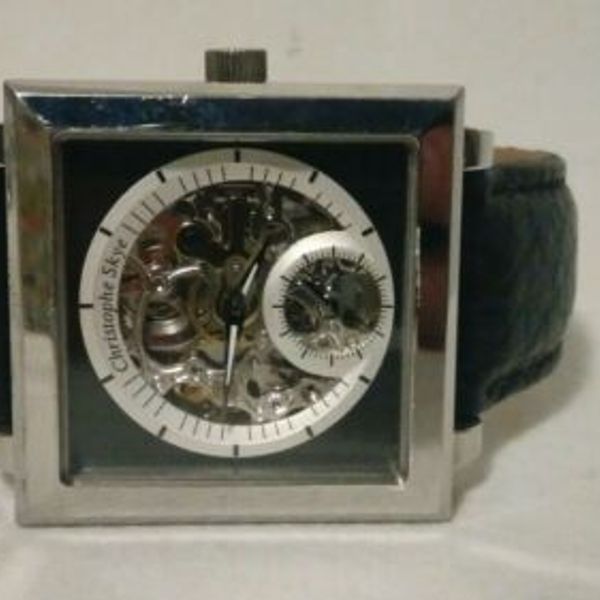 Men's Christophe Skye Skeleton Black Leather Strap 22 jewels automatic ...
