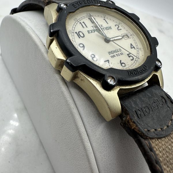 Vintage Timex Expedition Watch Men Gold Tone Date 50M Indiglo 2002 New ...