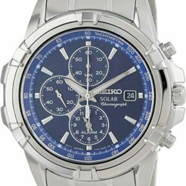 Seiko Men's SSC141 Stainless Steel Solar Watch with Blue Dial ...
