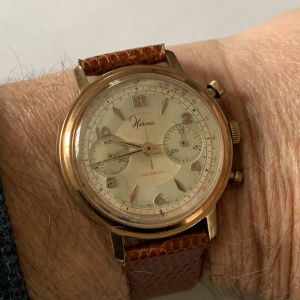 [$220 USD] HERMA Vintage Chronograph rosegold plaque $220 | WatchCharts