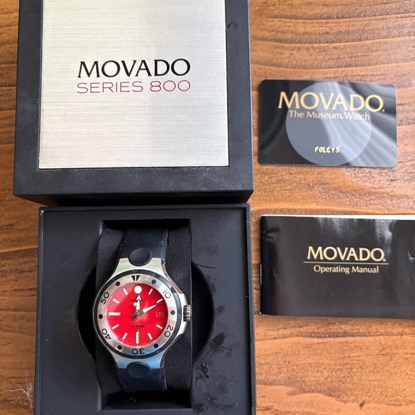 MOVADO SERIES 800 MENâ S WATCH RED DIAL CHRONOGRAPH | WatchCharts ...