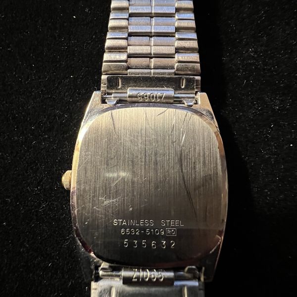 Seiko Black / Gold 28mm Mens Watch Day Date Tank Quartz 6532-5109 Runs ...