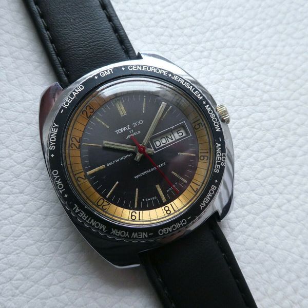 Vintage SICURA BREITLING Topaz 200 World Time Men's Diver watch from ...