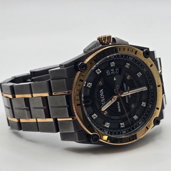 Bulova Precisionist Men's Quartz Diamond Accent Two-Tone Black 46mm ...