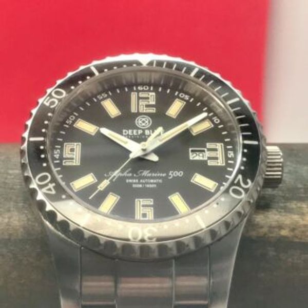 Deep Blue Alpha Marine 500 T100 Swiss ETA Automatic Black Dial Orange ...