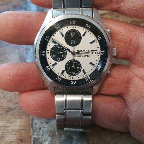 Rare Seiko 7T92-0CC0 Panda Dial Chronograph Mens Watch Nice ...