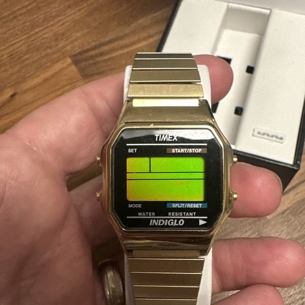 Vintage Timex Gold Tone Digital Indiglo Stretch Band Watch Start/Stop ...
