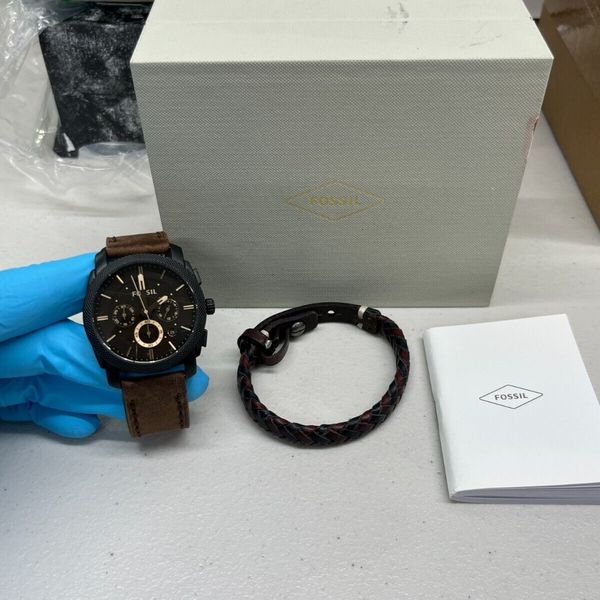 FOSSIL MACHINE Men's Wristwatch + Bracelet FS5251SET Chrono Leather ...
