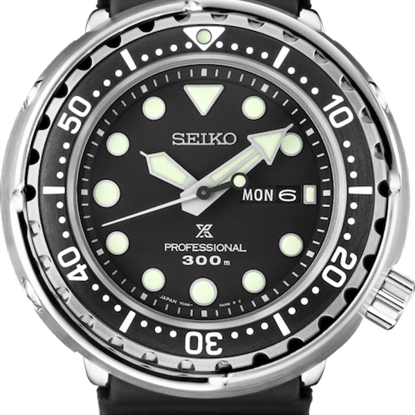 NEW SEIKO PROSPEX DIVERS TUNA QUARTZ DAY DATE 300M BLACK DIAL RUBBER ...