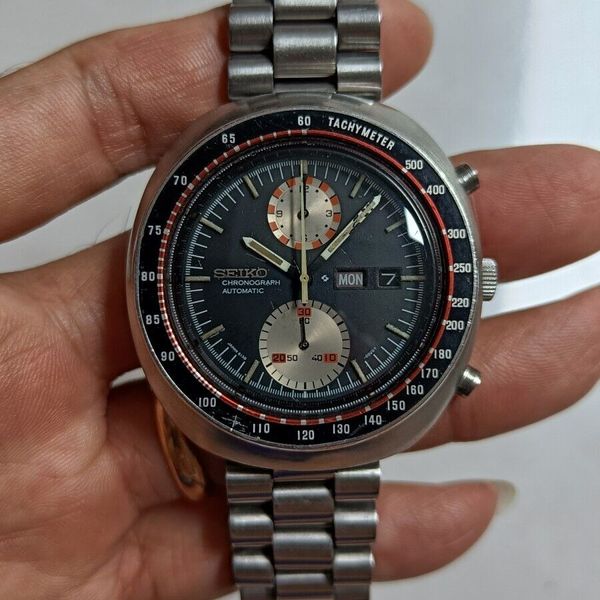 Rare Seiko UFO automatic 6138 chronograph chronomatic Black DIal Watch ...