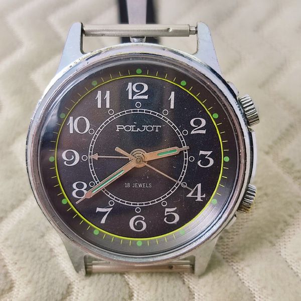 ⭐Rare Vintage wrist watch POLJOT SIGNAL 18 jewels mechanical alarm MADE ...