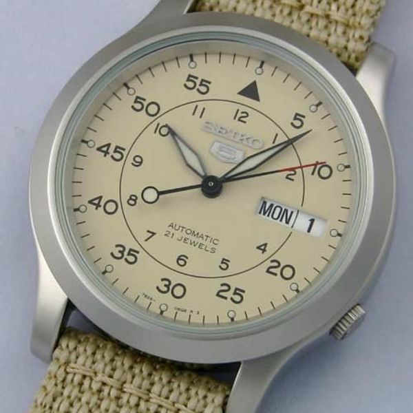 New Seiko 5 Automatic SNK803 SNK803K2 Beige Nylon Strap Watch ...