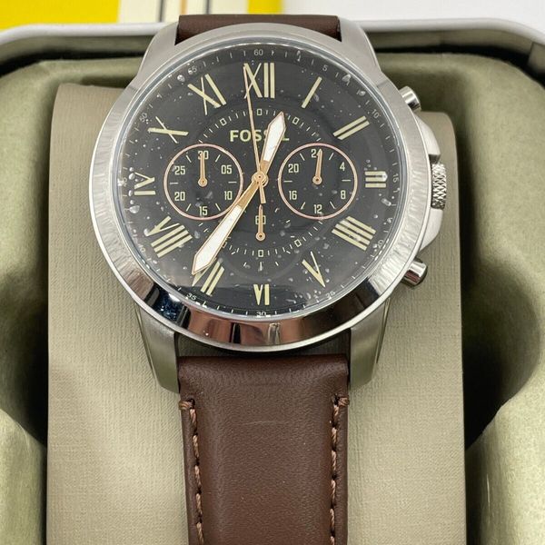 Fossil FS4813 Mens Black Brown Stainless Steel Chronograph Quartz ...