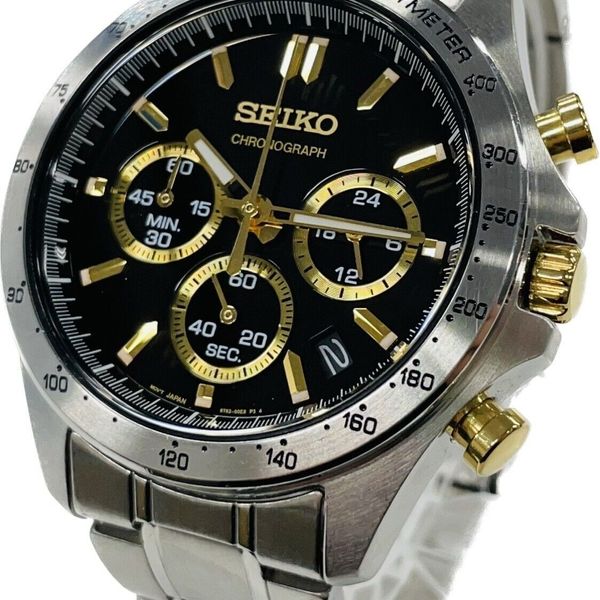 Seiko Chronograph SBTR009 8T63-00D0 Black/Gold Day Indicator Quartz ...