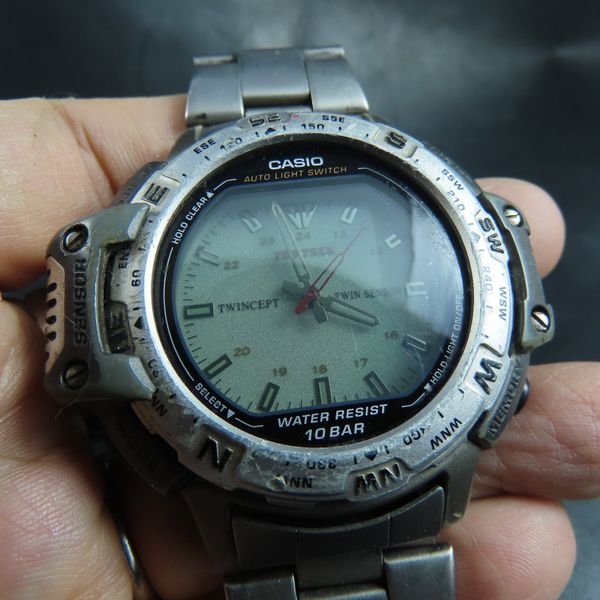 Titanium PRT-500 Casio Twin Sensor Twincept Dual Time Quartz Men Watch ...
