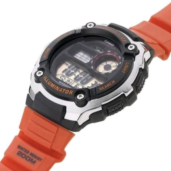 Casio Men's Digital Watch AE-2100W-4AVEF World Time Orange Strap ...