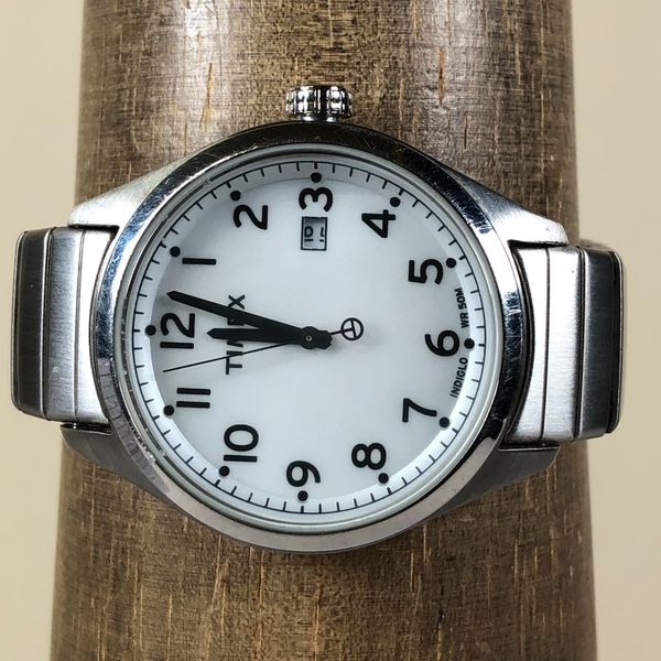 Timex Easy Reader Men 1854 Dress Indiglo Silver Expansion Quartz 38mm ...