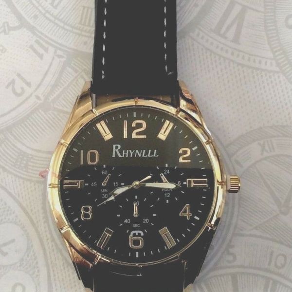 RAYNELL Men's Gold Watch Big Face Designer Style Watch Black Faux Suede ...