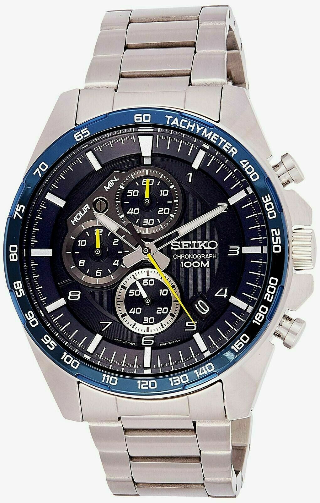Seiko Men's Blue Dial Silver Tone Stainless Steel Chronograph Watch ...
