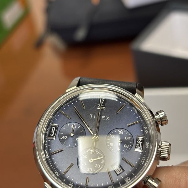 Timex Marlin Chronograph 40mm Blue Dial Leather Strap -TW2W10200 | WatchCharts Marketplace