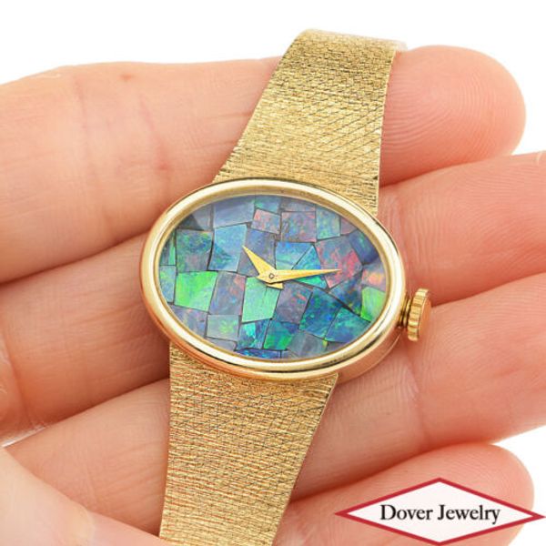 Vintage Omega 14K Gold Blue Opal Mosaic Ladies Cocktail Watch 30.8 ...