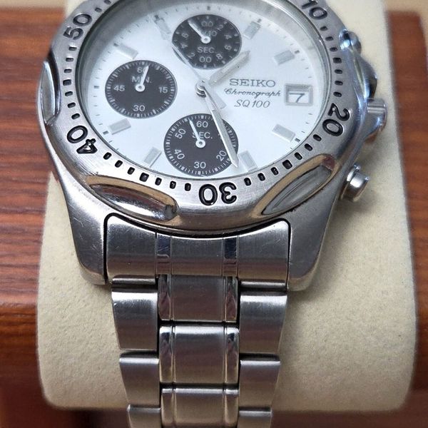 Vintage 1996 Seiko V657-7030 Chronograph SQ100 Date Menâ s Watch White ...