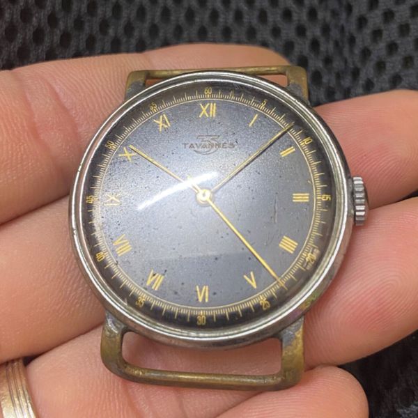 vintage tavannes 3 cyma trench watch military ww1 ww2 black gilt dial ...