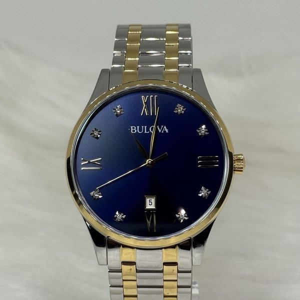 Bulova Men's Classic Two Tone Blue Dial 40mm Stainless Steel Watch ...