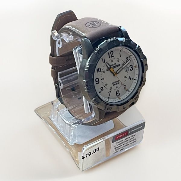 Timex T49990, Men's Expedition Brown Leather Watch, Indiglo, Date, NEW ...