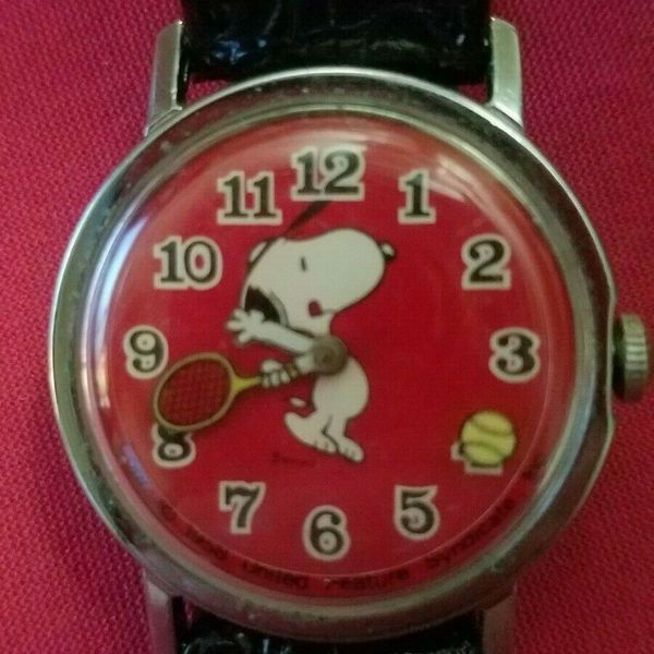 Vintage Red Snoopy Playing Tennis Timex Mechanical Wind Up Rare Wrist ...