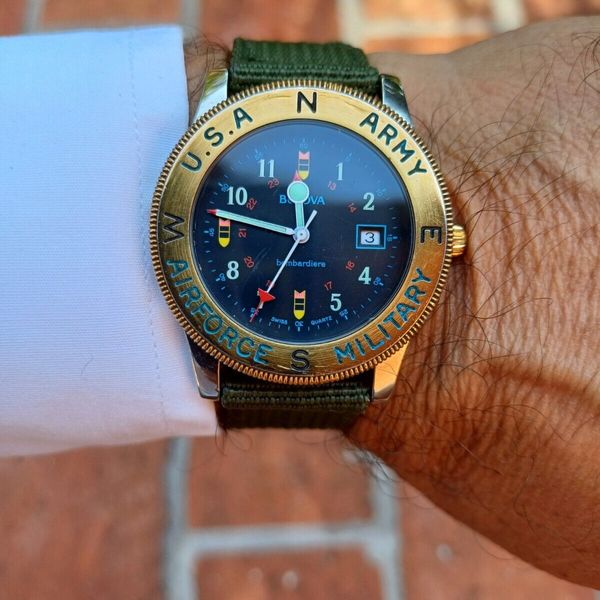 Bulova Bomber Usa Army Airforce Military Quartz Swiss Made ...