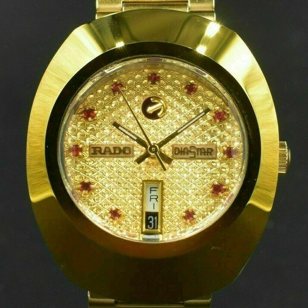 Vintage Rado Diastar Automatic 36 MM Gold Plated Red Diamond Men's ...