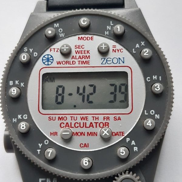 RARE VINTAGE 1980s ZEON FM RADIO CALCULATOR WORLD TIME DIGITAL LCD ...