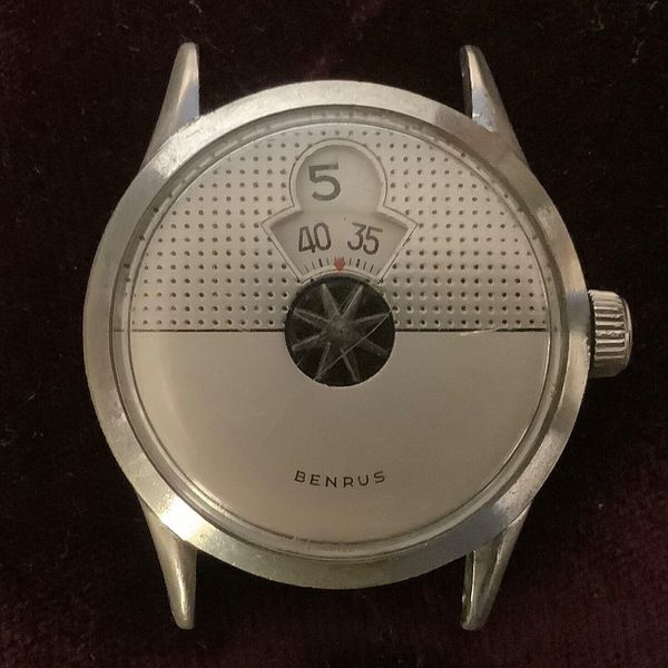 Benrus Vintage Jump Hour Watch Round Chrome Stainless Case Golf Ball ...