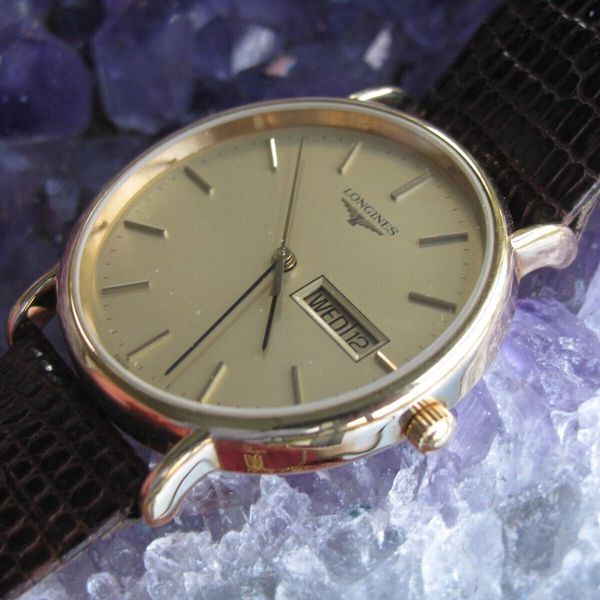 Longines Vintage Yellow Gold Plated Quartz Wrist Watch, Day/Date ...